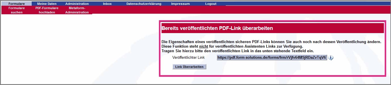 PDF-Formulare - Veröffentlichte Links Überarbeiten